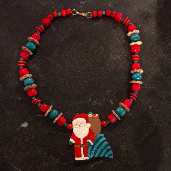 Jewelry | Carved Wooden Bead Santa Necklace | Poshmark